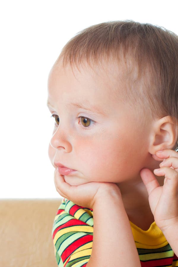 Baby boy thinking stock photo. Image of funny, isolated - 46624896