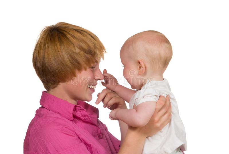 Cute Baby Touching Mothers Nose Stock Image - Image of hand, adorable ...