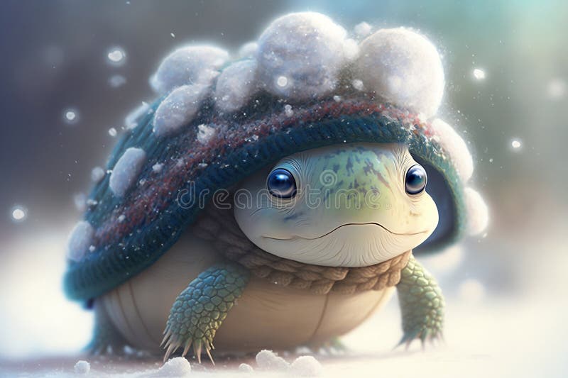Cute Baby Turtle Wearing a Hat Stock Illustration - Illustration of ...