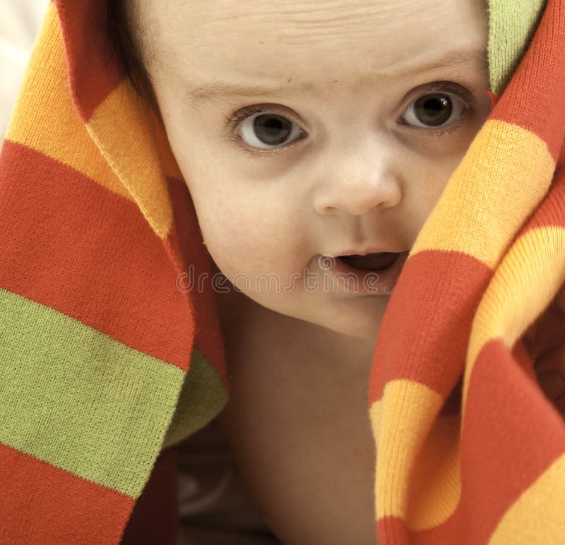 Cute Baby Under a Colorful Towel Stock Photo - Image of little, baby ...