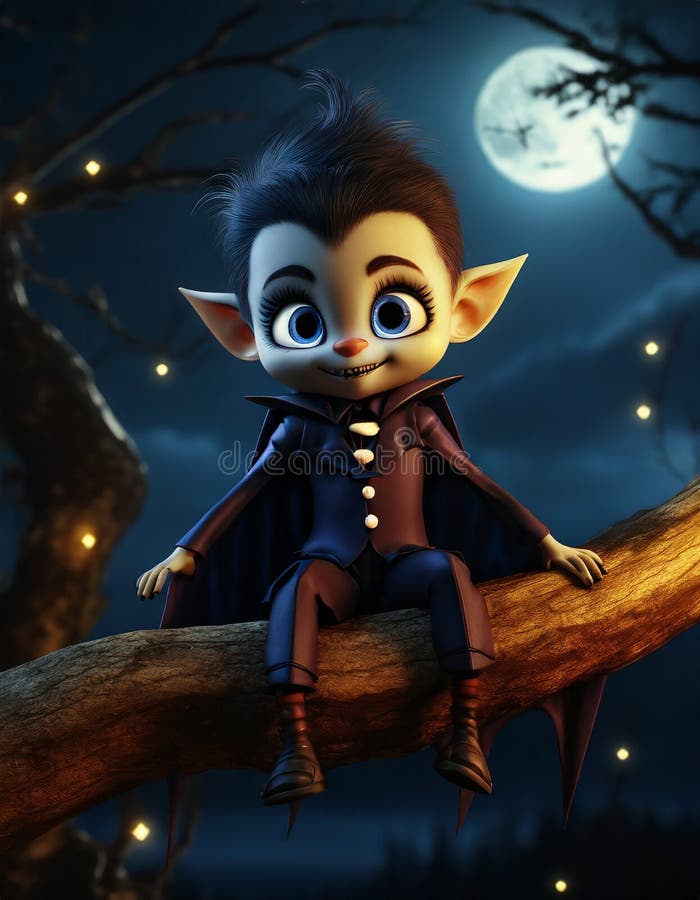 Cute Baby Vampire Sitting in Tree Stock Illustration - Illustration of ...