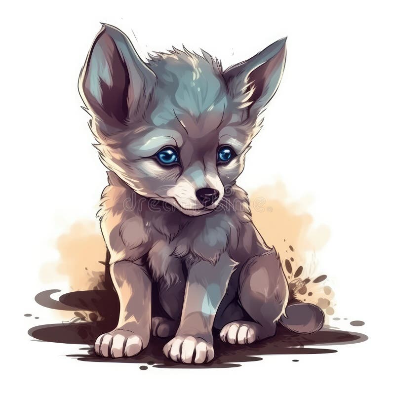 Cute Baby Wolf on White Background Logo Digital Art. Generative AI ...