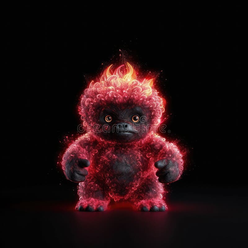 Cute Baby Yeti Shape in Red Fire on Black Background. Generative AI ...