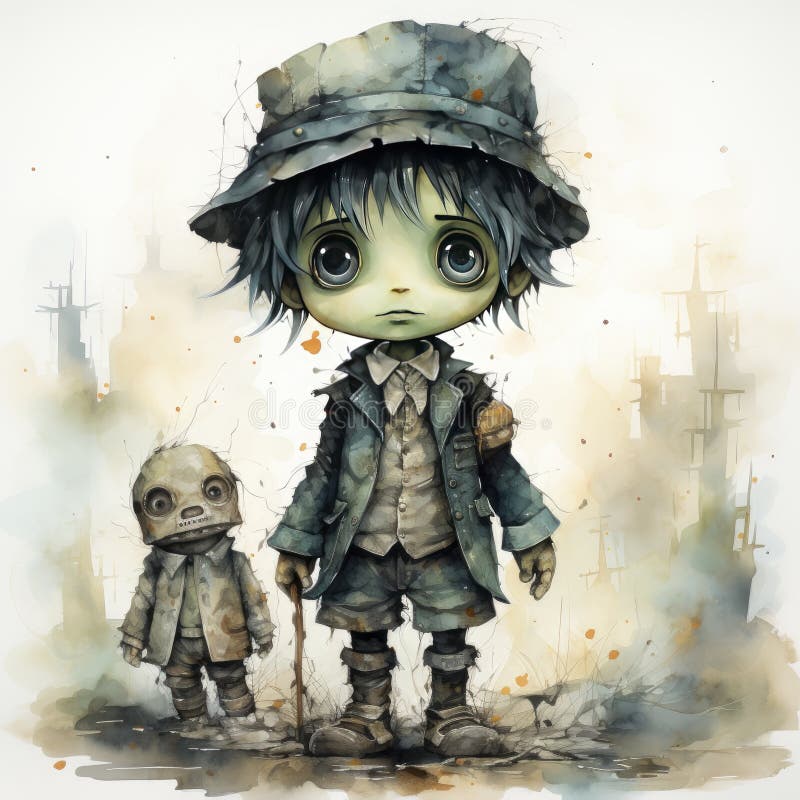 Cute Creepy Kawaii Cartoon with Zombie, Mummy. Stock Photo - Image of ...