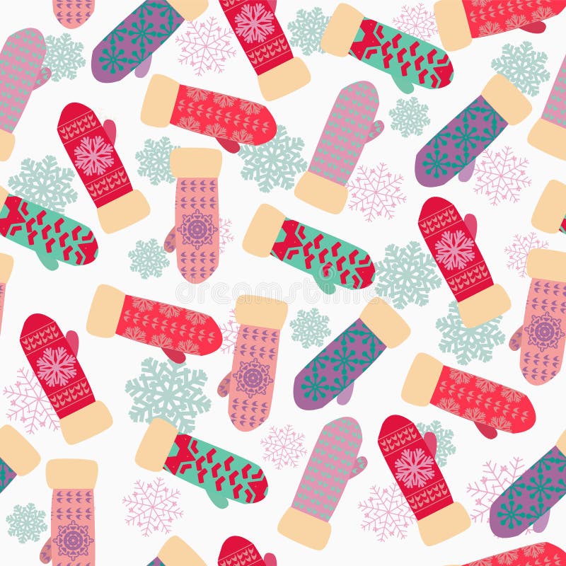 Cute Background with Mittens and Snowflakes. Stock Vector ...