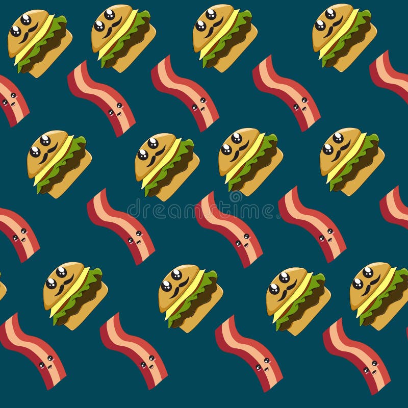 Cute Bacon With Burger Cartoon Seamless Pattern Stock Vector Illustration Of Invitation Font