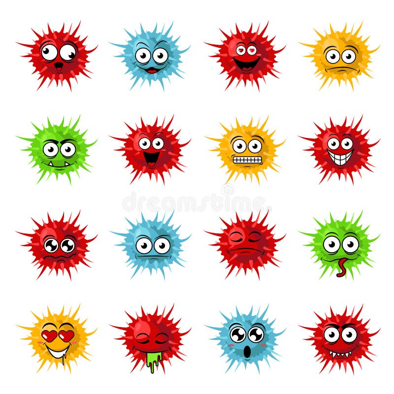 Cute Bacteria, Virus, Germ Cartoon Character Set. Microbe and Pathogen ...