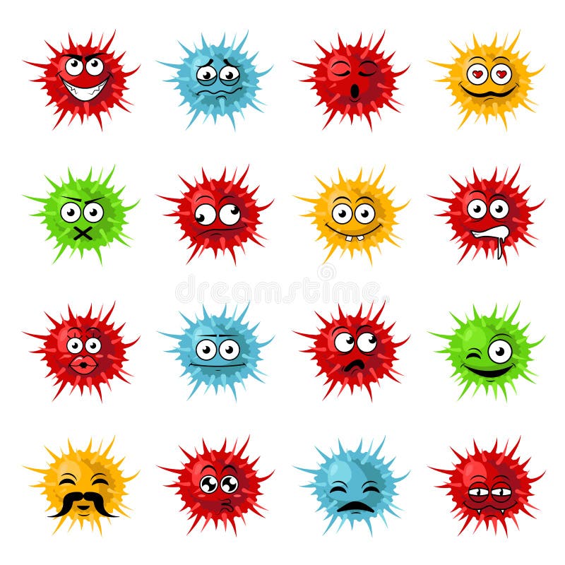 Cute Bacteria, Virus, Germ Cartoon Character Set. Microbe and Pathogen ...