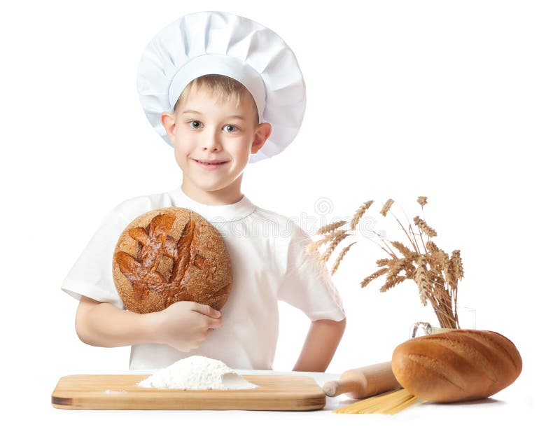 Cute Baker Boy with a Loaf of Rye Bread Stock Image - Image of pastries ...