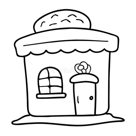 Cute Bakery Building Outline Vector for Coloring Books and Design ...