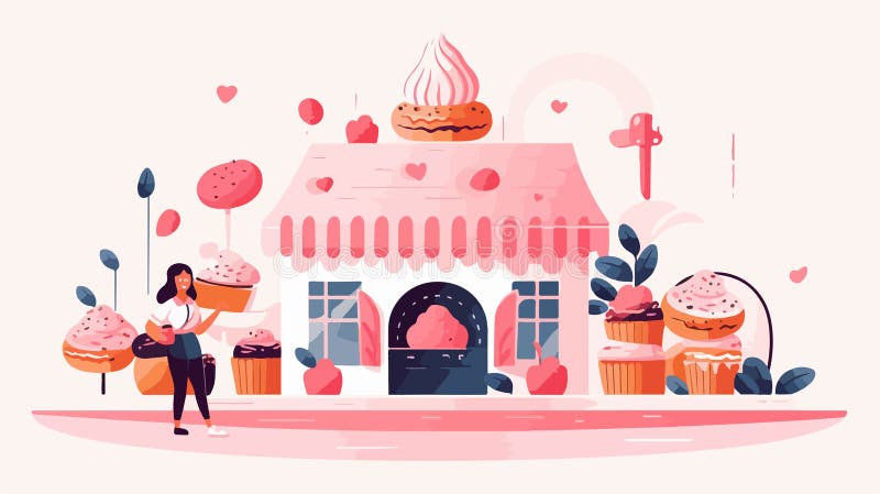 Cute Bakery Scene Pastries Cakes Flat Vector Stock Vector ...