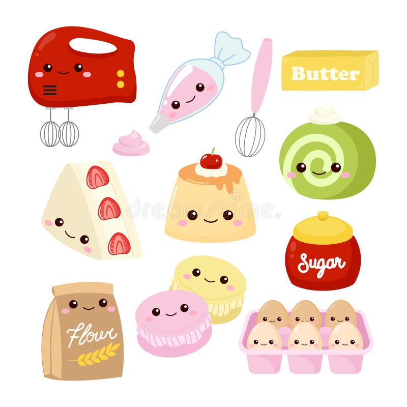 Cute Baking Tool and Dessert Collection Stock Illustration ...
