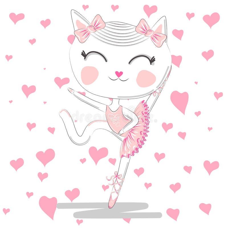 Cute Ballerina Cat Dancing Ballet in Pink Tutu Stock Illustration ...
