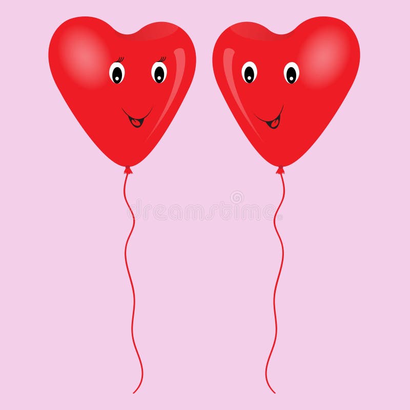 Two Red Heart Shaped Balloons with Male and Female Faces Stock Vector ...