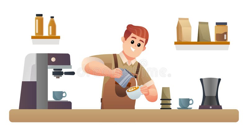 Cute Barista Making Coffee at Coffee Shop Counter Stock Vector ...