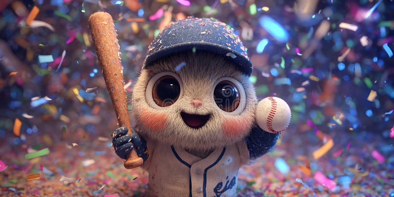 Cute Baseball Player Character Celebration Confetti Graphic Stock ...