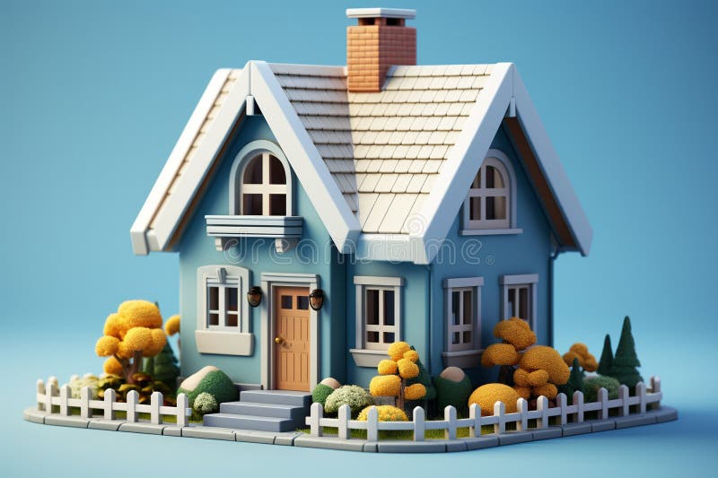A Cute Basic House Illustration Isolated on a Blue Background Stock ...