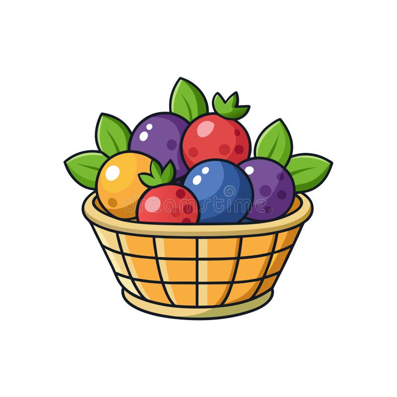 Cute Basket of Berries Cartoon Vector Illustration Stock Image ...