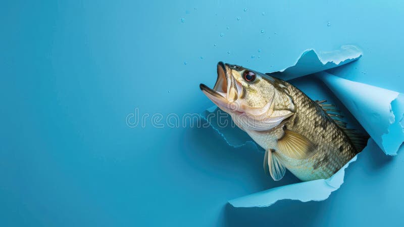 Cute Bass Peeking through a Hole Stock Illustration - Illustration of ...