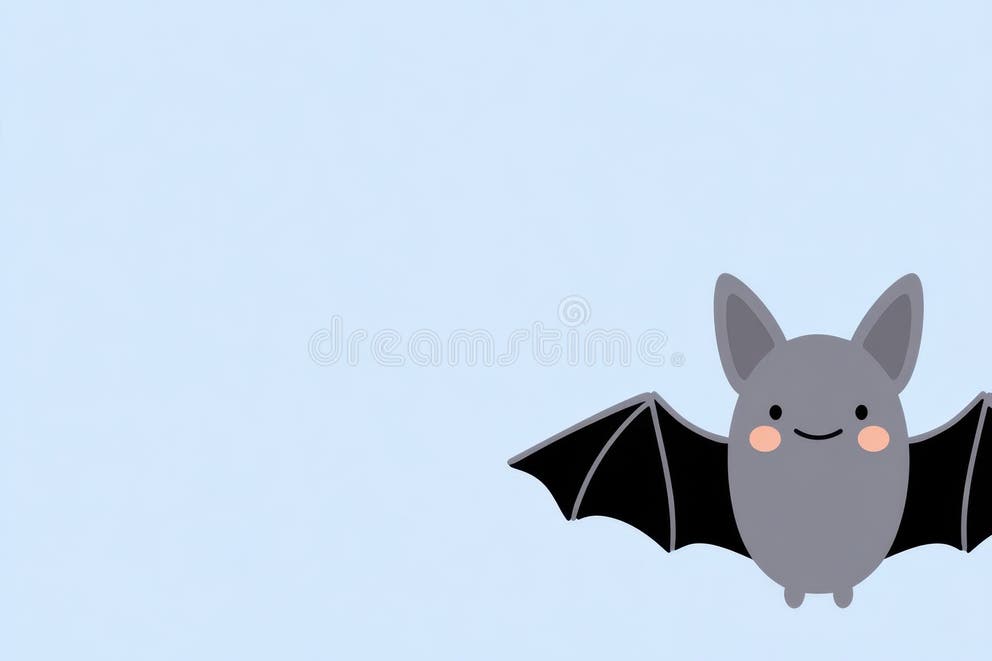 Cute Bat Character with Cheeks on Light Blue Background. Stock Image ...