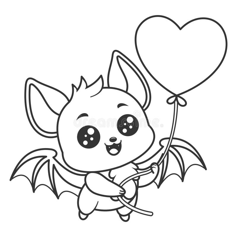 Cute Bat Feels Happy with Balloons, for Coloring Stock Vector ...