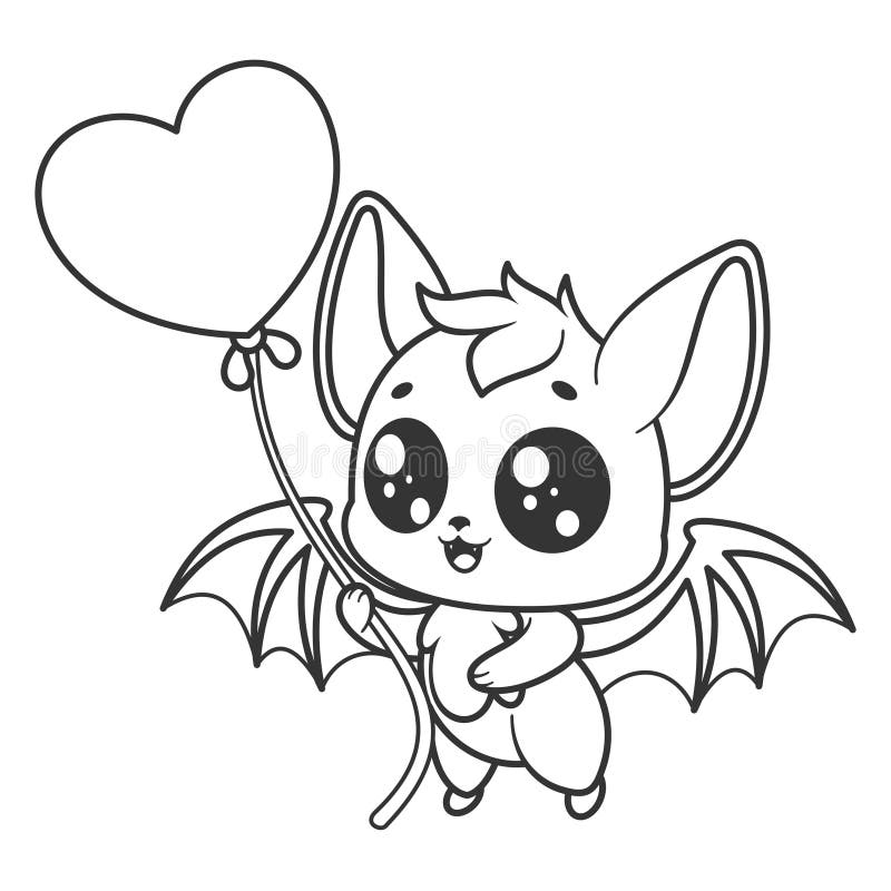 Cute Bat Feels Happy To Have a Balloon, for Coloring Stock Vector ...