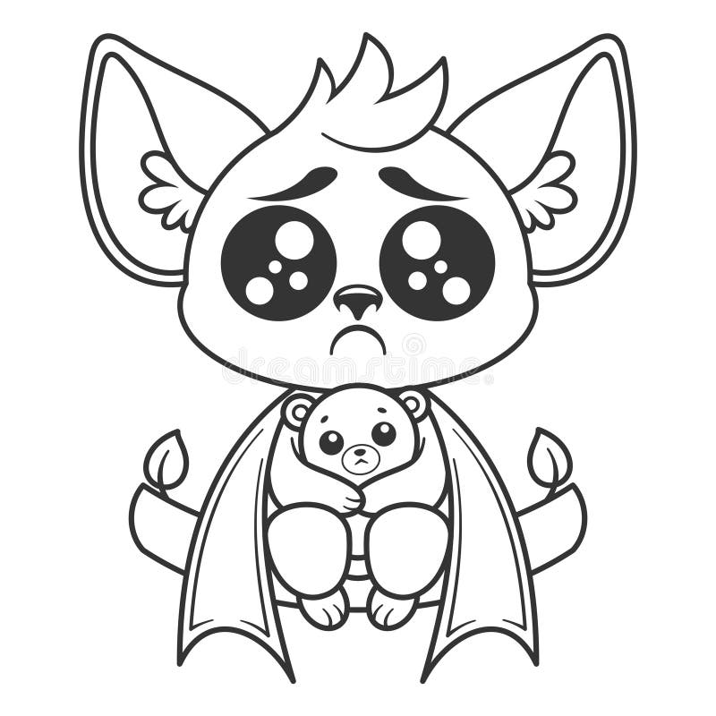 Cute Bat Feels Sad, for Coloring Stock Illustration - Illustration of ...