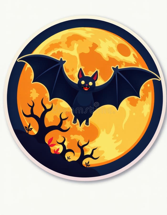Cute Bat Flying in Front of a Halloween Moon Stock Illustration ...