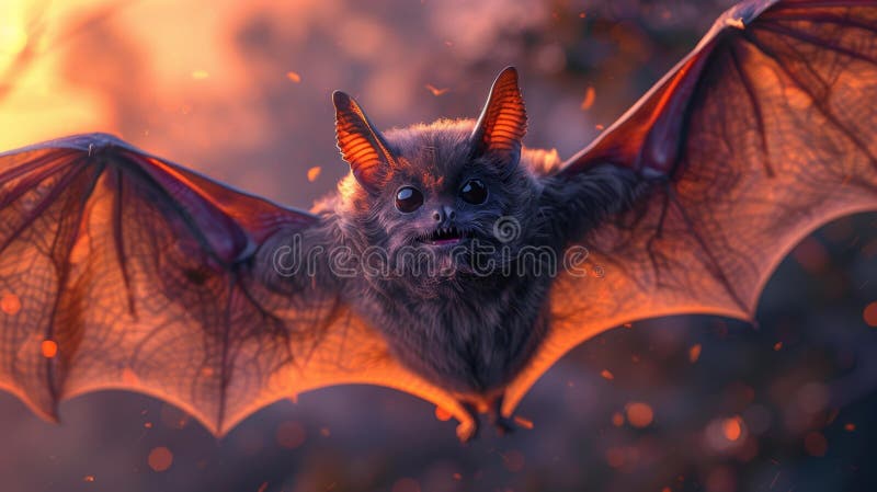 Cute Bat Flying at Sunset - Generative Ai Stock Illustration ...