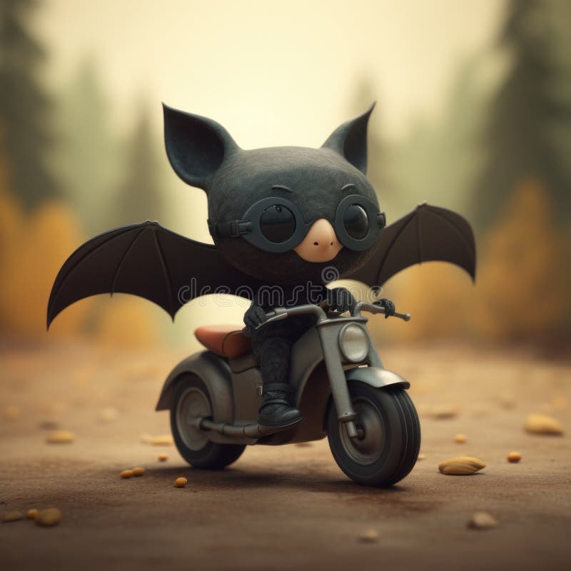 Cute Bat Riding a Motorcycle in Jon Klassen Style Stock Illustration ...