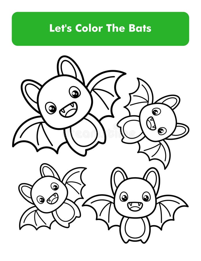 Cute Bats Coloring Book Page in Letter Page Size Children Coloring ...