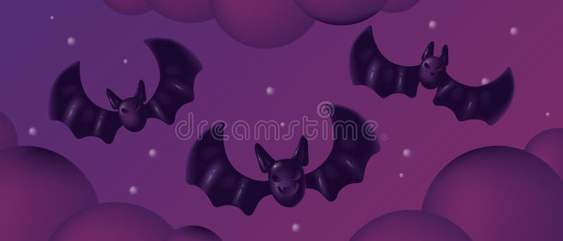 Cute Bats Flying in Front of Full Moon and Gothic Castle, Cartoon Flat ...