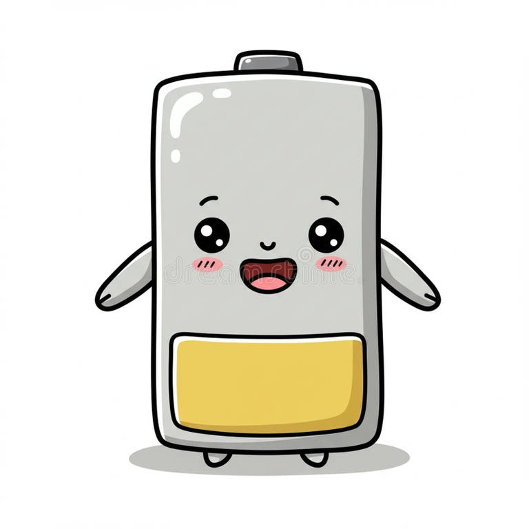 Cute Battery Cartoon Character with a Rectangular Shape and Smiling ...
