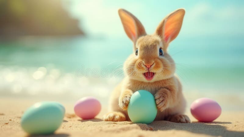 Cute beach easter bunny stock illustration. Illustration of springtime ...