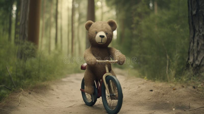 Cute Bear on Bicycle. Biking Bear Bicycle Riding Cute Animal in the ...