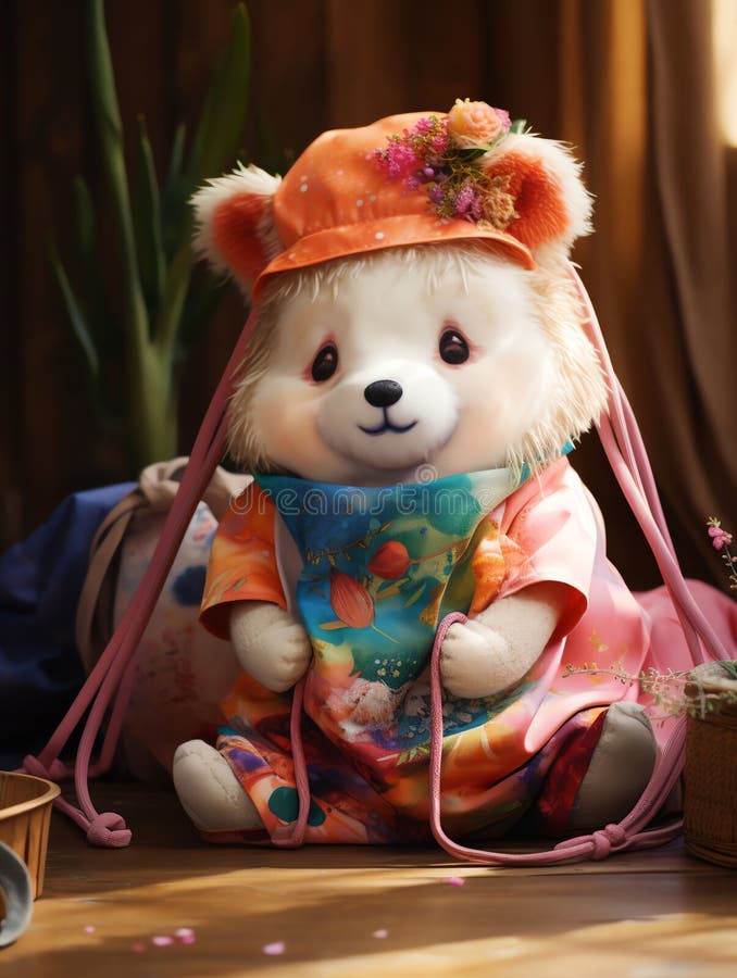 Cute Bear with Boho Patchwork Bag for Kids Nursery Illustration, Wall Art Decoration Stock ...