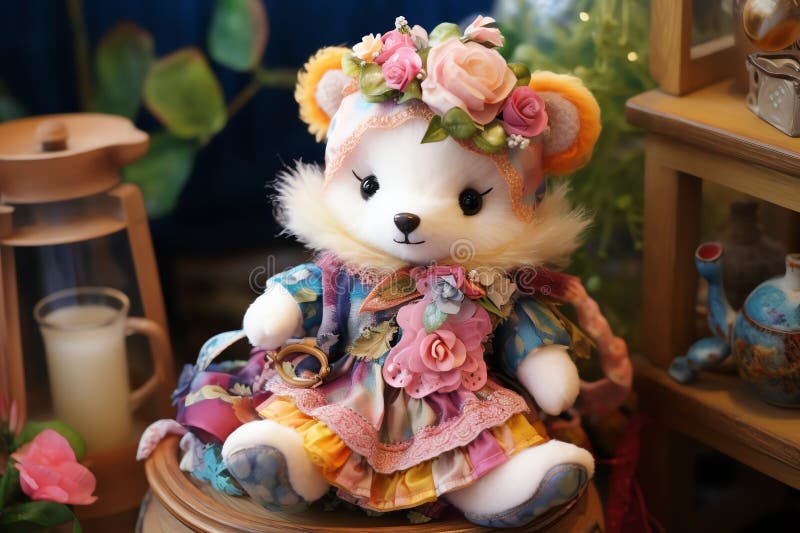 Cute Bear with Boho Patchwork Bag for Kids Nursery Illustration, Wall Art Decoration Stock ...