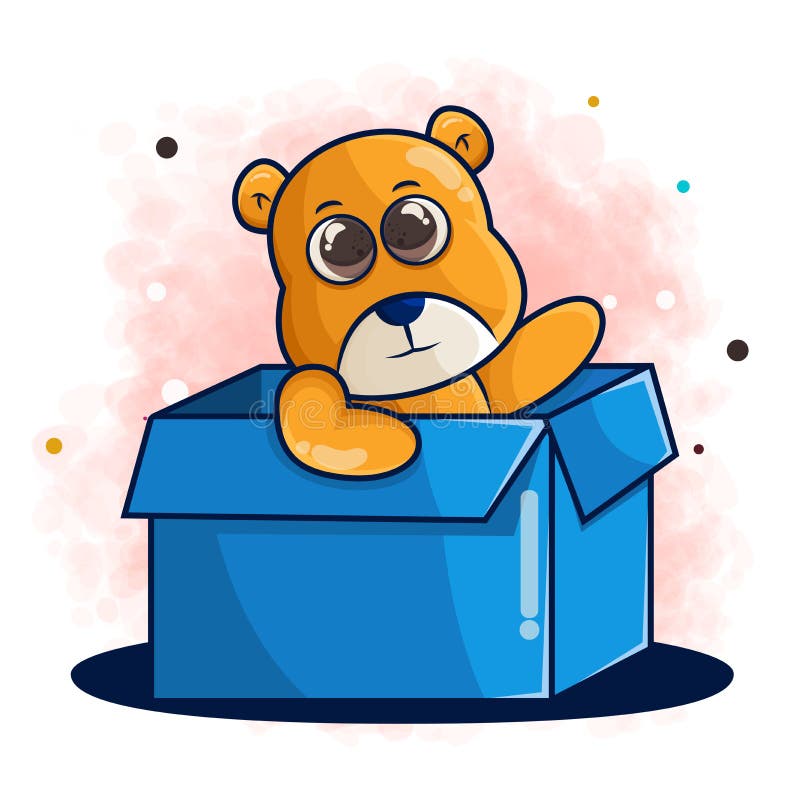 Cute Bear Cartoon Character on Blue Box Vector Illustration Stock ...