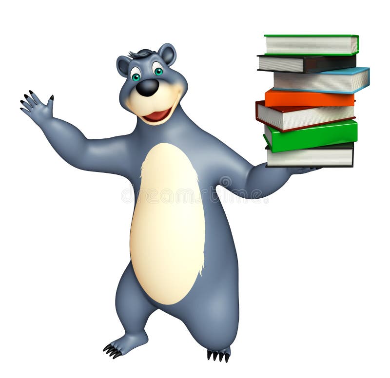 Cute Bear Cartoon Character with Book Stack Stock Illustration ...