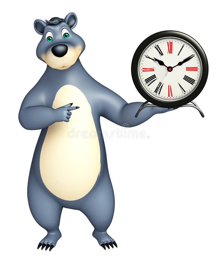 Cute Bear Cartoon Character with Clock Stock Illustration ...