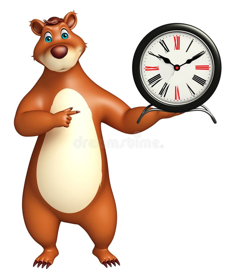 Cute Bear Cartoon Character with Clock Stock Illustration ...