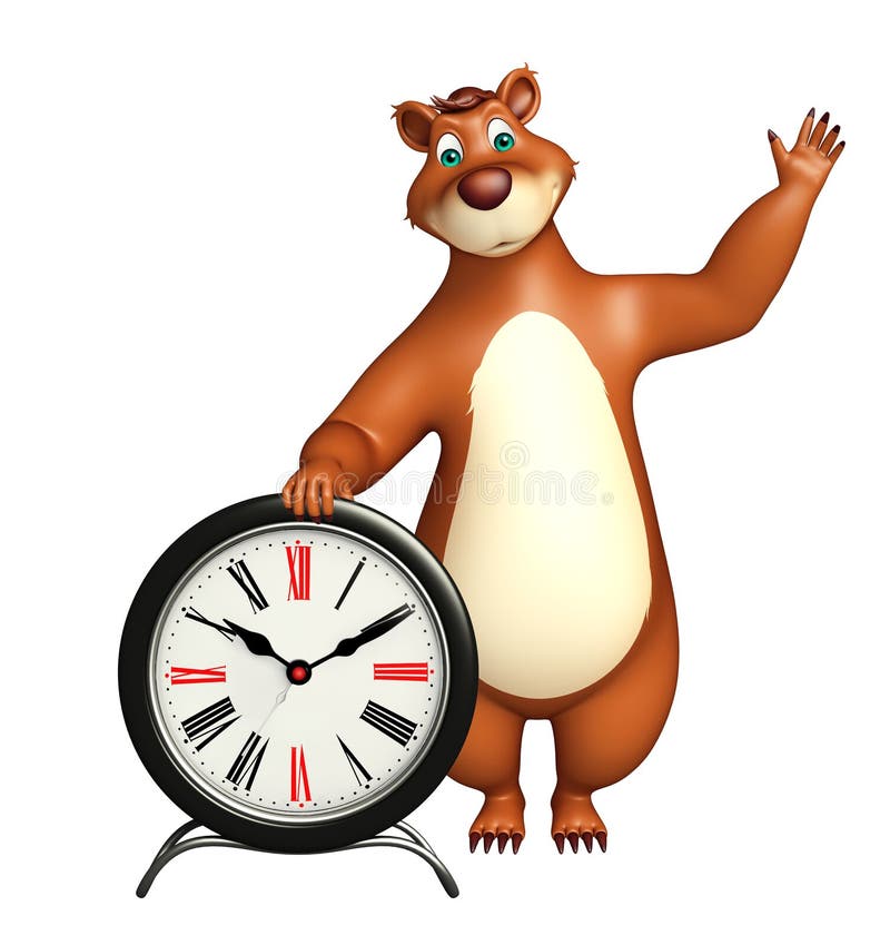 Cute Bear Cartoon Character with Clock Stock Illustration ...