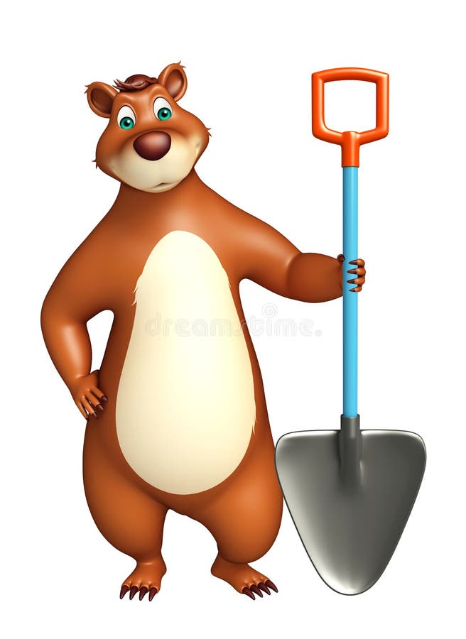 Cute Bear Cartoon Character with Digging Shovel Stock Illustration ...