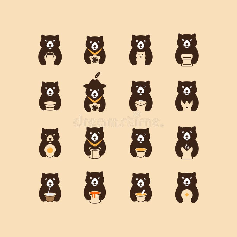 Cute Bear Cartoon Flat Icon Set Logo Design Vector Stock Vector ...