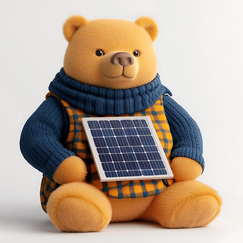 Cute Bear Character with Solar Panel Prop Stock Illustration ...