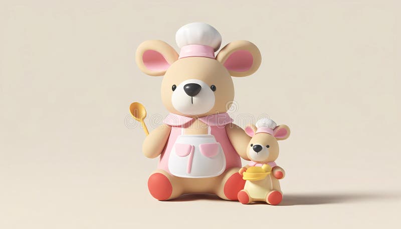 Cute Bear Characters in Chef Attire Sharing a Delightful Baking Moment ...