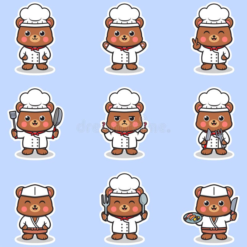 Vector Illustrations of Cute Bear Chef Mascot Cartoon Character Stock ...