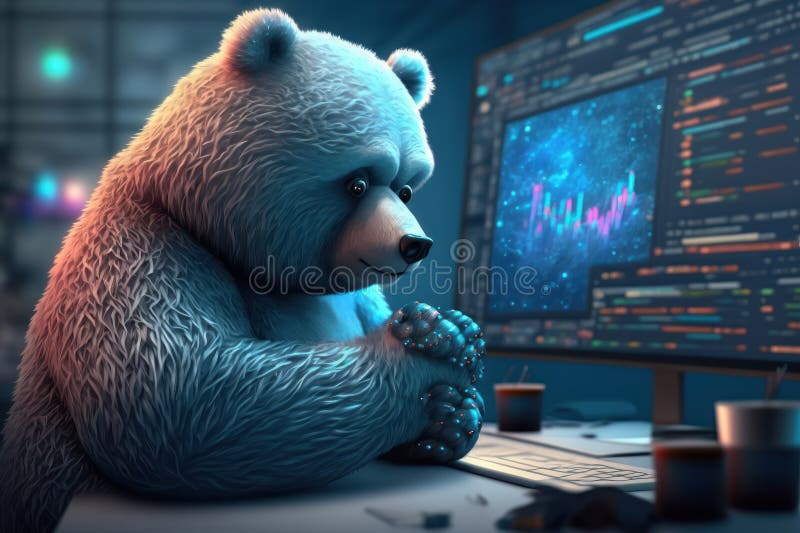 Cute Bear with Computer, Bearish in Stock Market and Crypto Currency ...