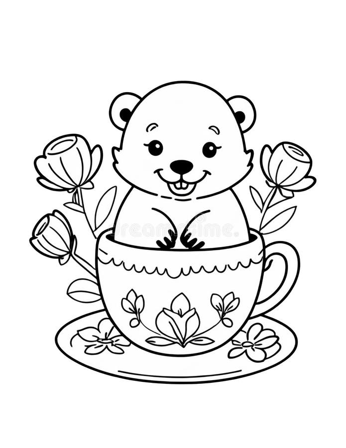 Bear in a Cup Coloring Book for Children Stock Illustration ...