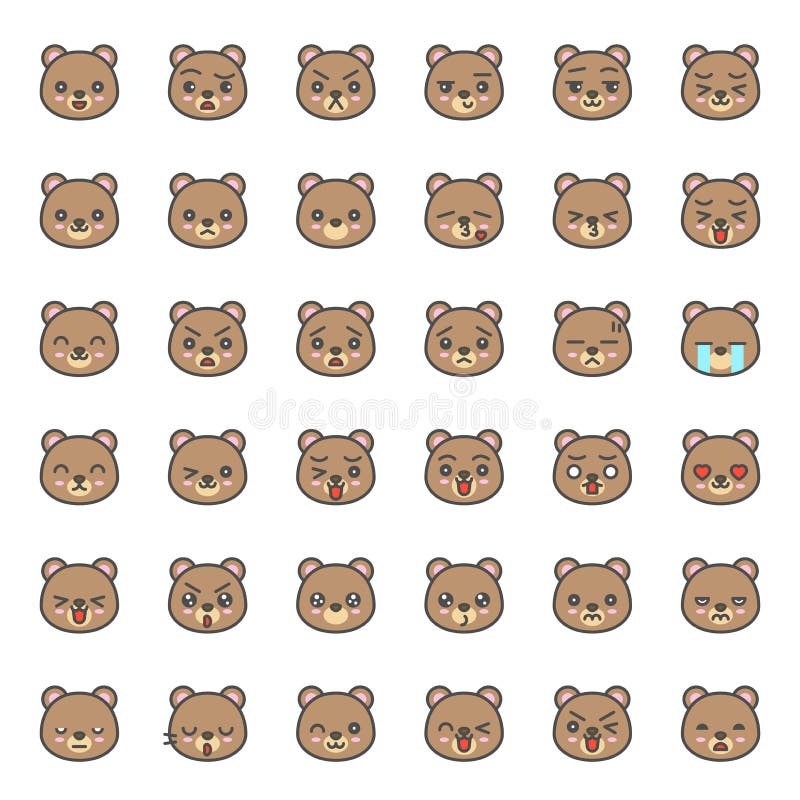 Cute Bear Emotion Face in Various Expession, Editable Line Icon Stock ...